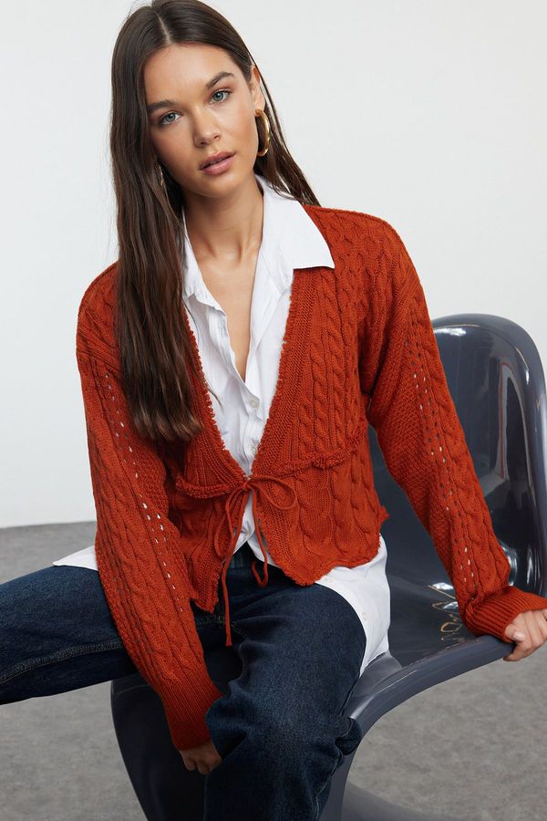 Trendyol Tile Crop Tie Detailed Knitwear Cardigan