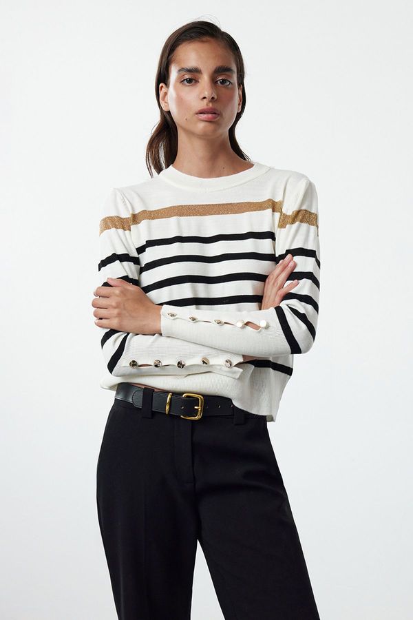 Trendyol Ecru Striped Knitwear Sweater