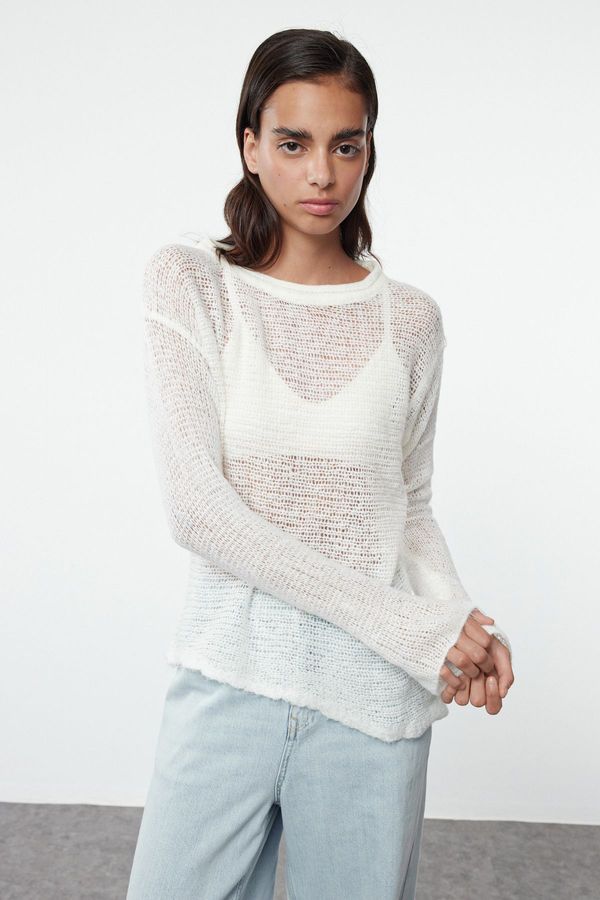 Trendyol Ecru Transparent Knitwear Sweater