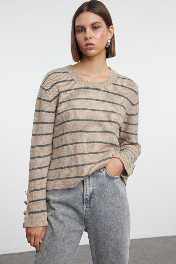 Trendyol Beige Basic Striped Knitwear Sweater