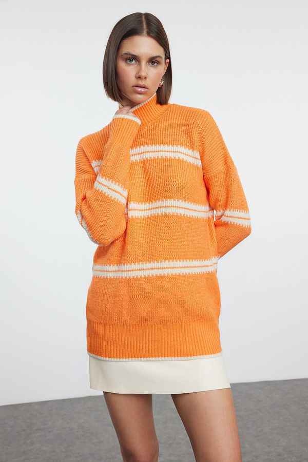 Trendyol Orange Striped Turtleneck Knitwear Sweater