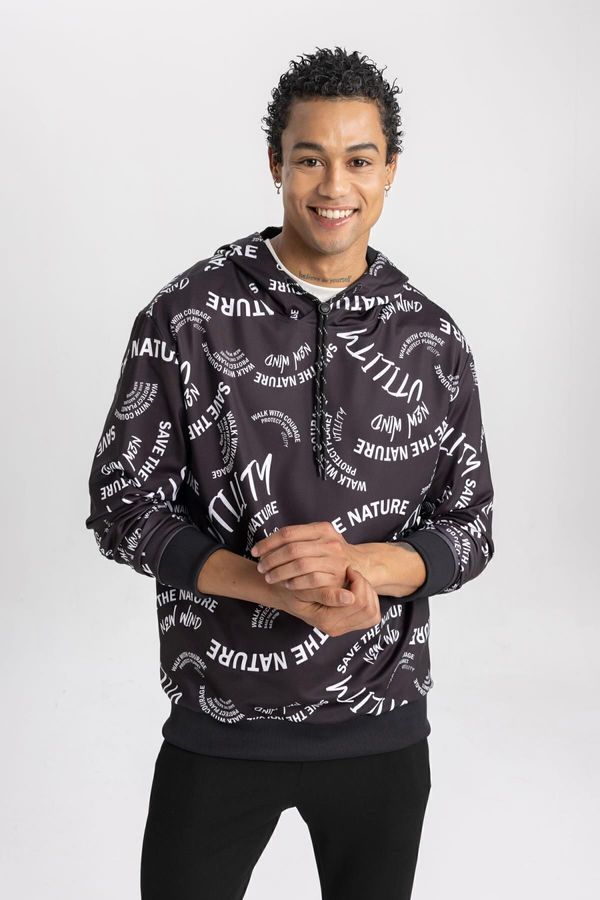 DEFACTO FIT STANDARD FIT HOODED PATTERNED SCUBA DIVING FABRIC ATHLETE SWEATSHIRT