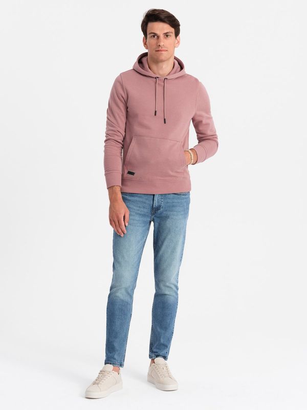 OMBRE MEN'S BASIC COTTON SWEATSHIRT KANGAROO HOODIE - DARK PINK
