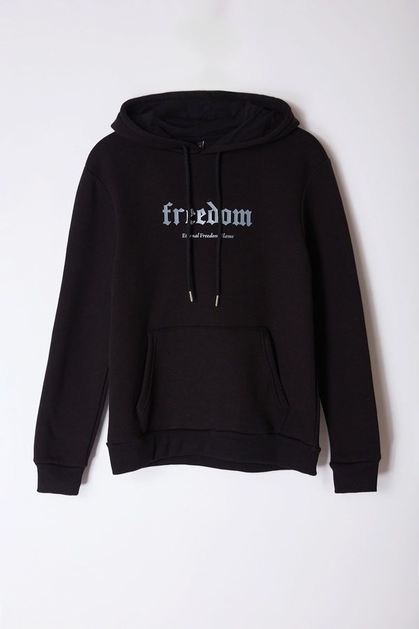 TRENDYOL BLACK REGULAR/NORMAL CUT PUFFY TEXT PRINTED SWEATSHIRT