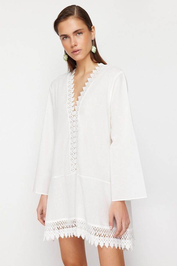 Trendyol White Mini Woven Lace Detailed Beach Dress