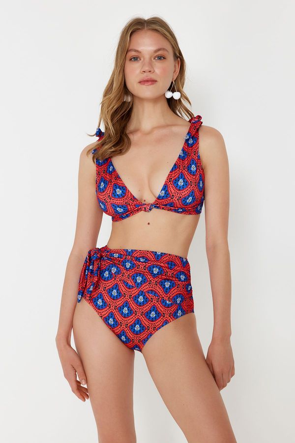 TRENDYOL GEOMETRIC PATTERN TIE-UP HIGH WAIST HIPSTER BIKINI BOTTOM