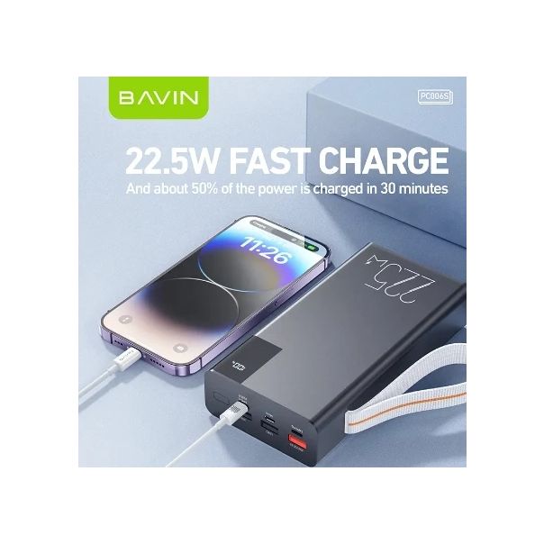 BAVIN Power bank 30000mAh 22.5W QC3.0, crna