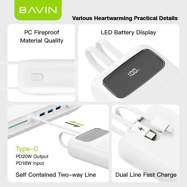 BAVIN Power bank 20000mAh 22.5W, bela