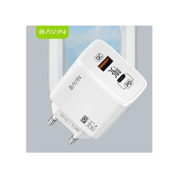 BAVIN Punjač 36W USB-A + USB-C, bela