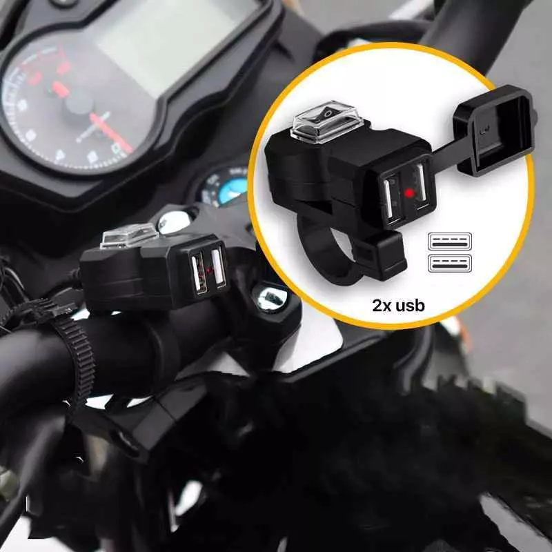 Adapter 2.4A vodootporni za motor 1.5m crni