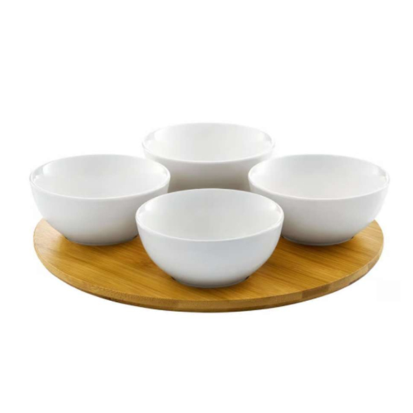 Porcelanski set 4 ovalne činije sa daskom od bambusa Dajar DJ45576