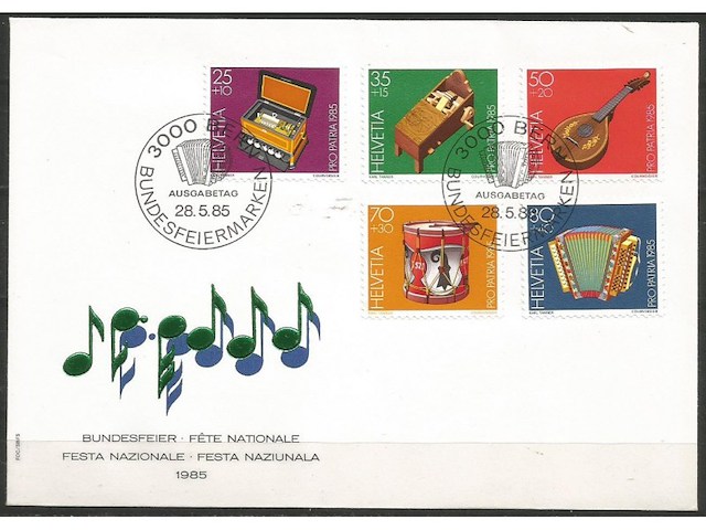 Švajcarska,Pro Patria-Narodni instrumenti 1985.,FDC