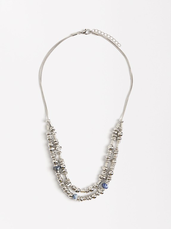 SILVER DOUBLE NECKLACE WITH STONES