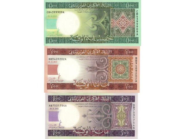 MAURITANIA lot 100 ,200 i 500 Ouguiya 2011/2013 UNC