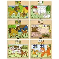 WOODY Puzzle Set 6 motiva DOMAĆE ŽIVOTINJE 12 delova 93010