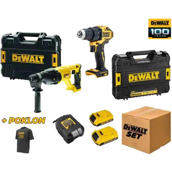 DeWALT 100 years DWSET6, set dva aku alata DCH133NT + DCD708D2T, 2x 2.0Ah, 18V + poklon majica