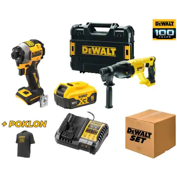 DeWALT 100 years DWSET4, set dva aku alata DCH133NT + DCF850N, baterija 1x 5.0Ah, 18V + poklon majica