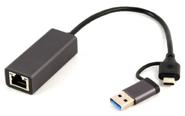 A-USB3AC-LAN-01 Gembird USB 3.1 + type-C Gigabit network adapter, space grey (Alt: A-CMU3-LAN-05)