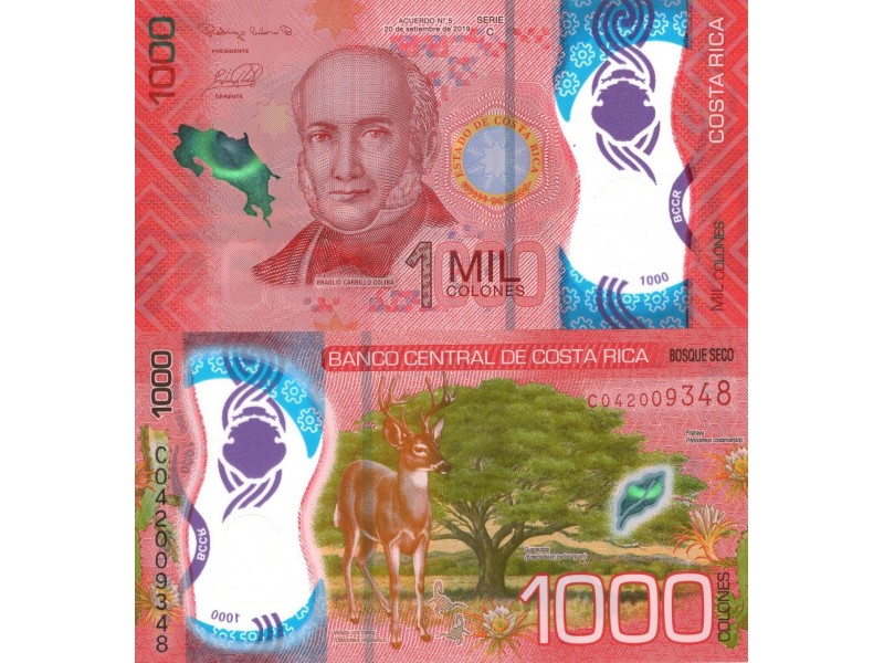 COSTA RICA Kostarika 1000 Colones 2019 UNC, P-280 Polym