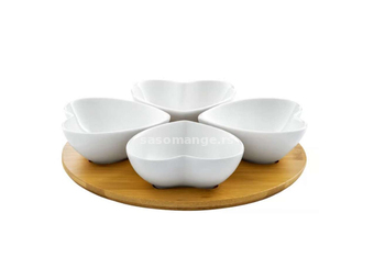 Porcelanski set 4 srce činije sa daskom od bambusa Dajar DJ45578