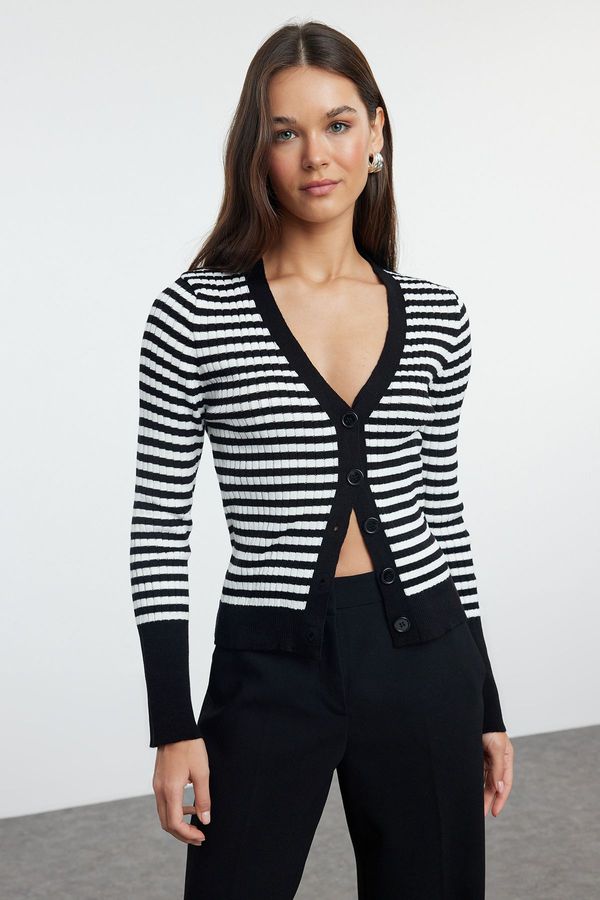 Trendyol Black Striped Knitwear Cardigan