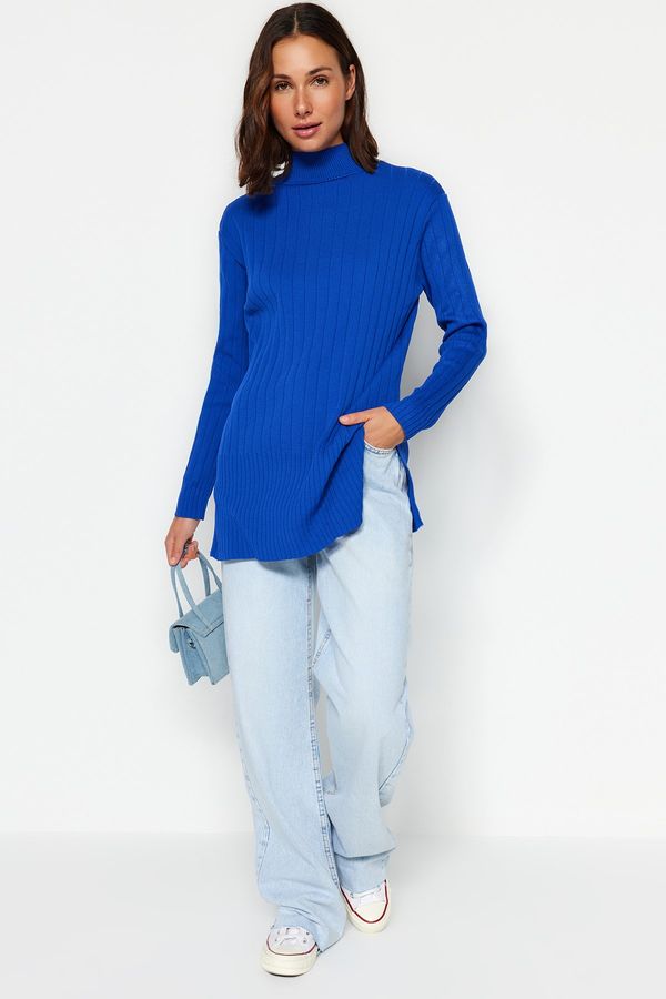 Trendyol Dark Blue Stand-Up Collar Rib Knitwear Sweater