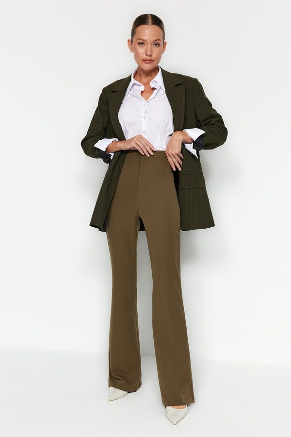 TRENDYOL KHAKI SPANISH LEG FLARE WOVEN TROUSERS