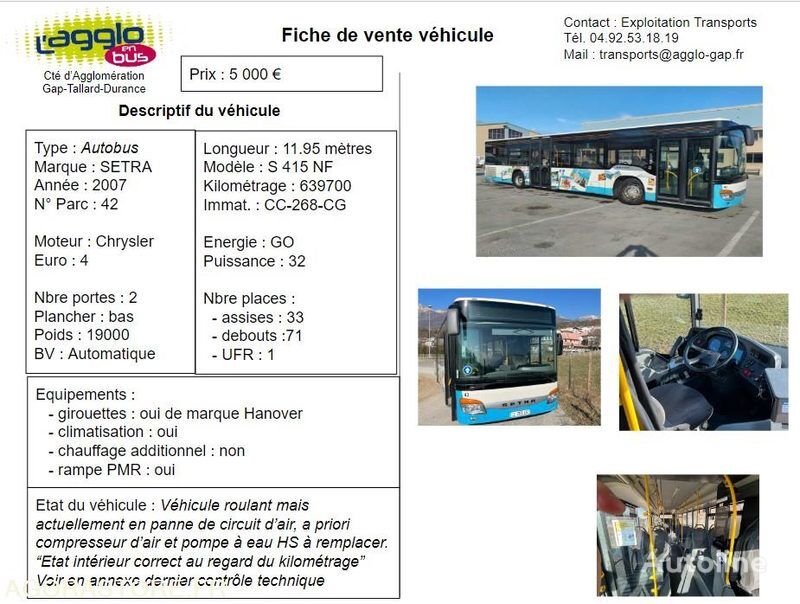 Prodaje se Setra S415NF gradski autobus na aukciji