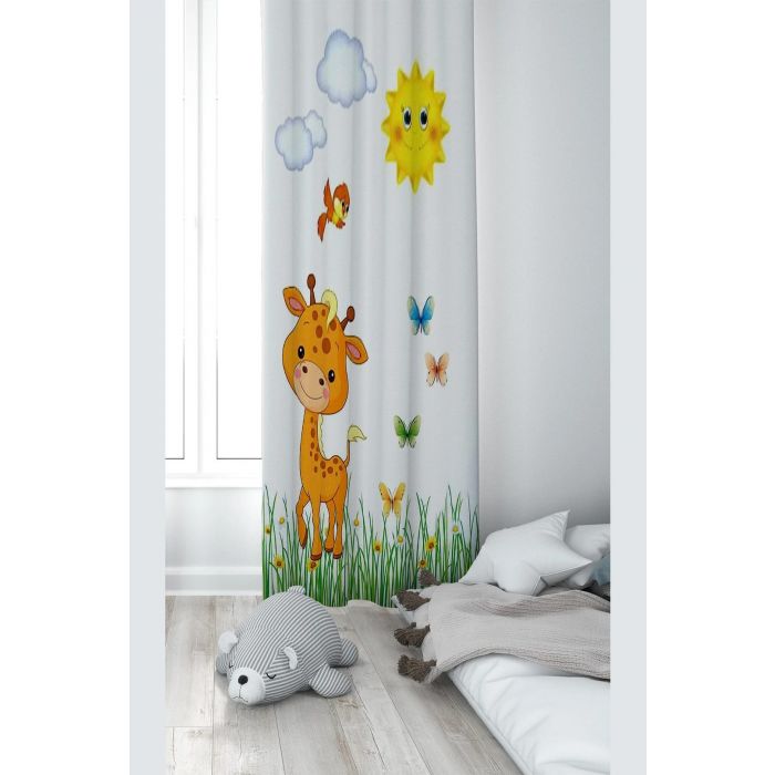 Dekorativna zavesa Draper za dečiju sobu - Set 2 kom 70x240 cm - Žirafa i leptiri - P-129