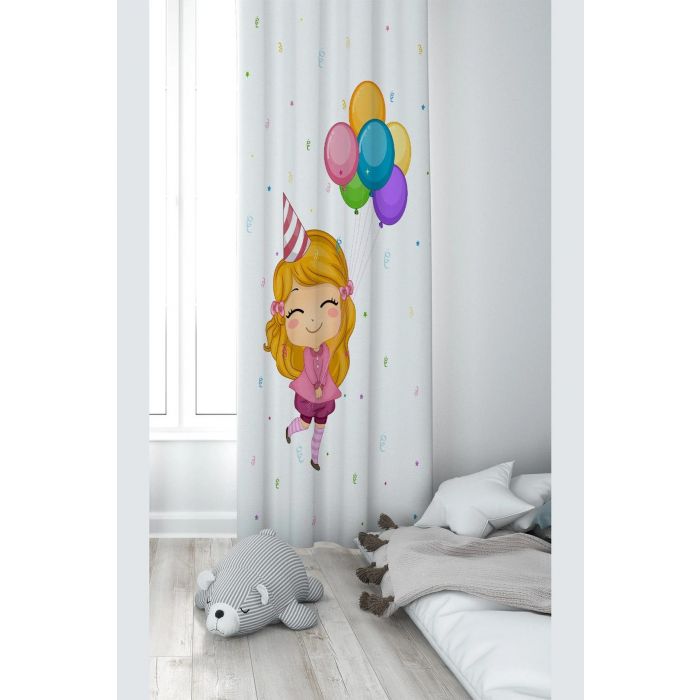 Dekorativna zavesa Draper za dečiju sobu - Set 2 kom 70x240 cm - Devojčica sa balonima - P-337