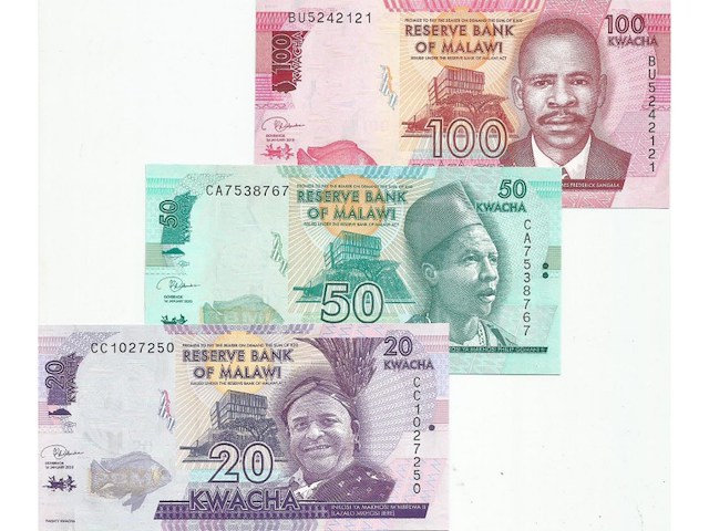 Malawi 20 - 50 - 100 kwacha 2020. UNC set