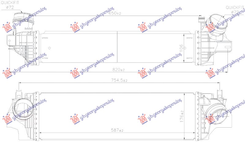 HLADNJAK INTERKULERA 2.0 BENZIN (72/72) (587×176) MINI COOPER/CLUBMAN (2014-) (OEM: 17517617600)