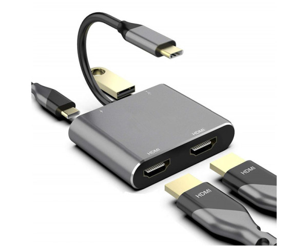 E-GREEN Adapter USB 3.1 tip C (M) - 2 x HDMI + USB 3.0 + PD 60W (4 u 1)