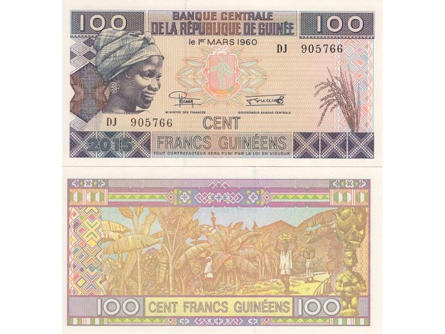 GUINEA Gvinea 100 Francs 2015 UNC, P-47