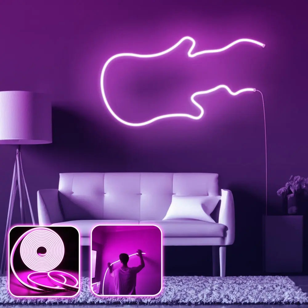 Opviq Guitar Medium Zidna LED dekoracija, Roze