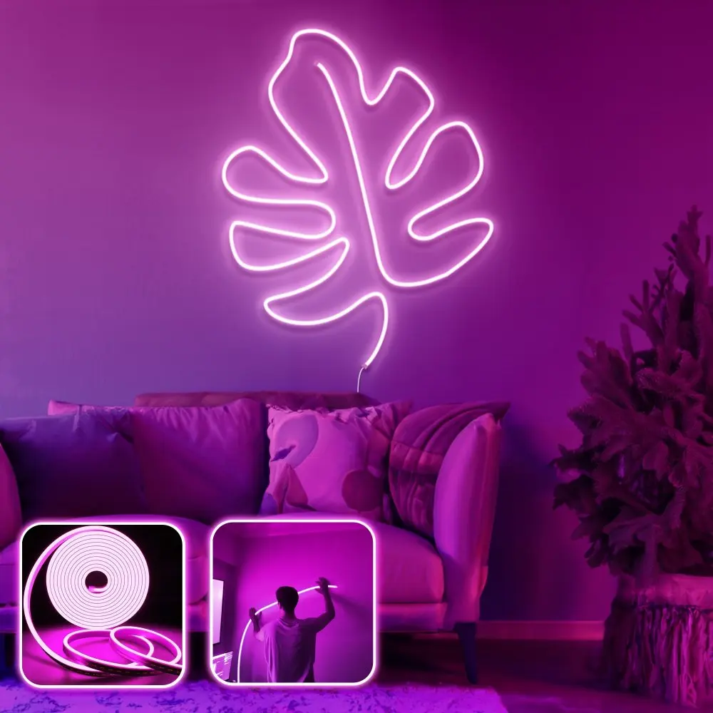 Opviq Leaf Large Zidna LED dekoracija, Roze