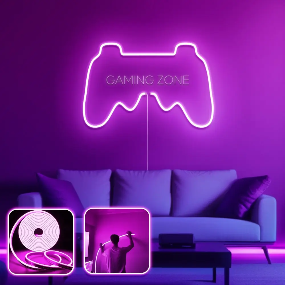 Opviq Gamer Room Large Zidna LED dekoracija, Roze