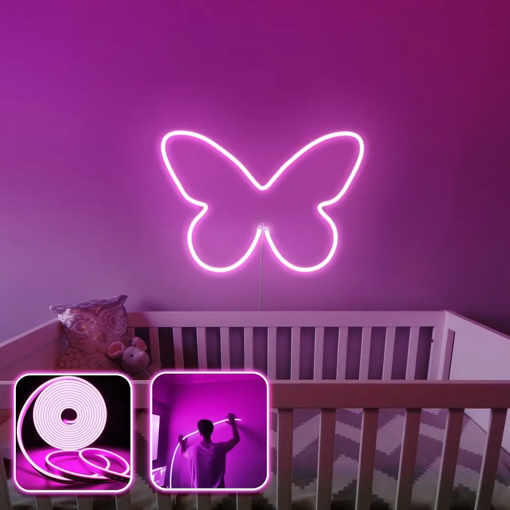 Opviq Butterfly Medium Zidna LED dekoracija, Roze