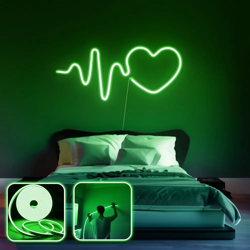 Opviq Heart Medium Zidna LED dekoracija, Zelena