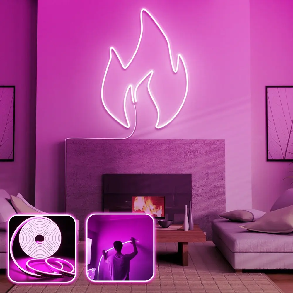 Opviq Fire Medium Zidna LED dekoracija, Roze