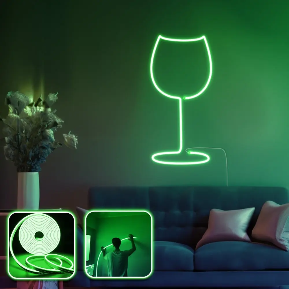 Opviq Wine Glass Medium Zidna LED dekoracija, Zelena