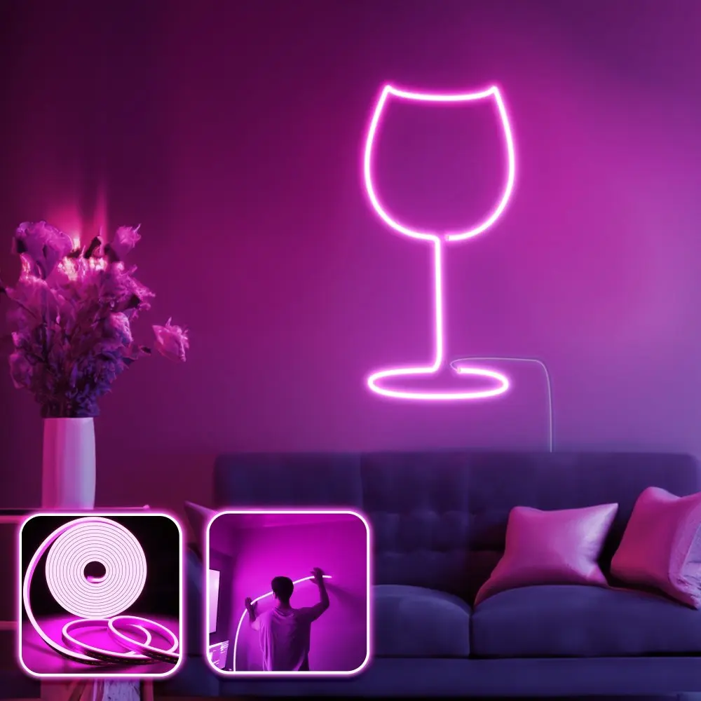 Opviq Wine Glass Medium Zidna LED dekoracija, Roze