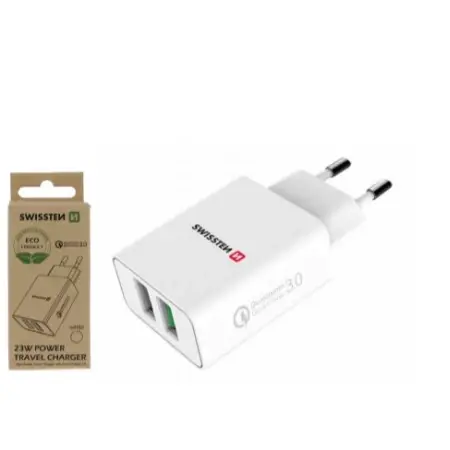 Swissten Punjač, 2xUSB, 23W, Beli