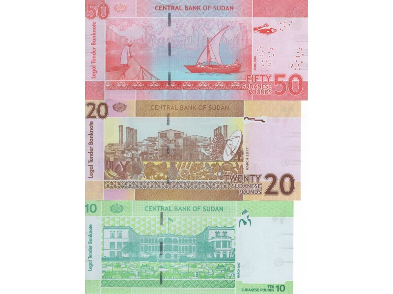 SUDAN set 10, 20 i 50 Pounds 2017 UNC