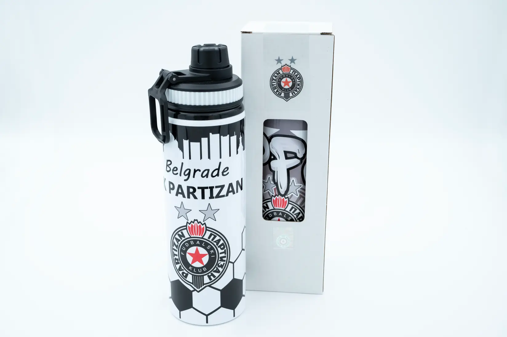 Nine Sport Flašica za vodu FK Partizan, 750ml, Crno-bela