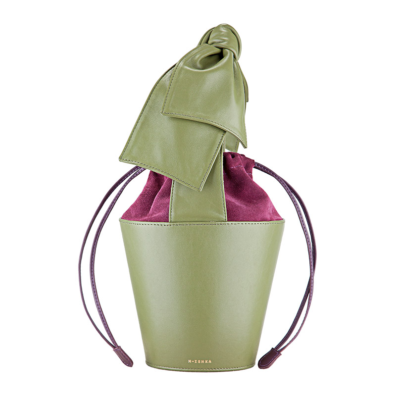 Kožna Bucket torba Aloe Green