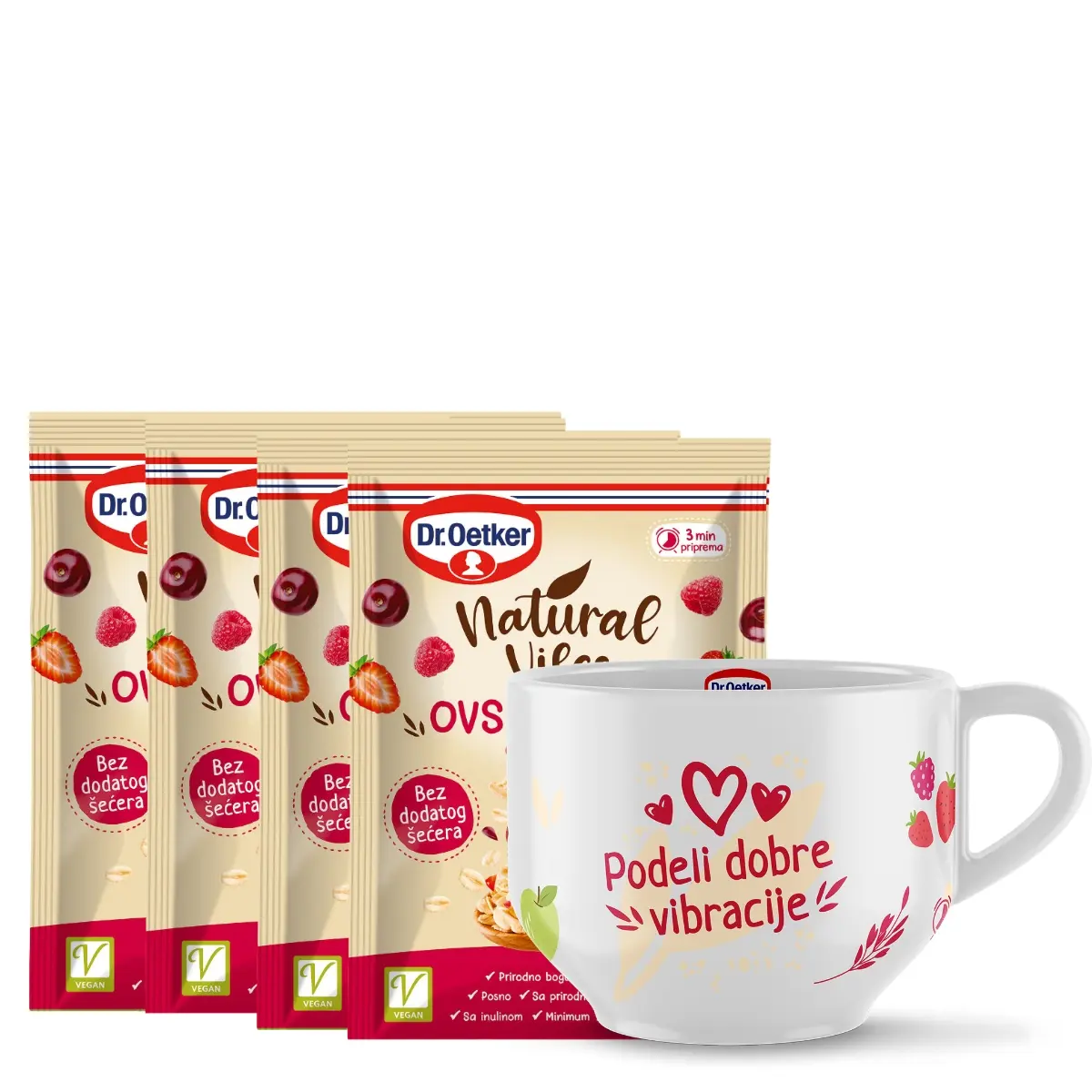 Dr. Oetker Natural Vibes Paket ovsenih kaša crveno voće, 4 komada, Sa šoljom