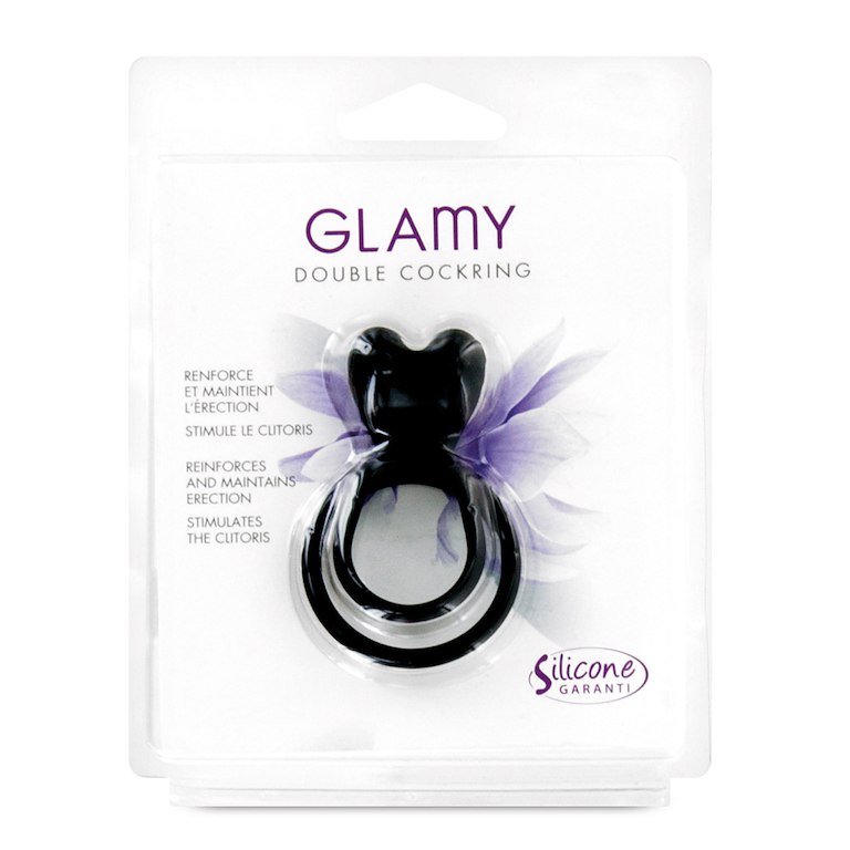 Glamy double cock ring black