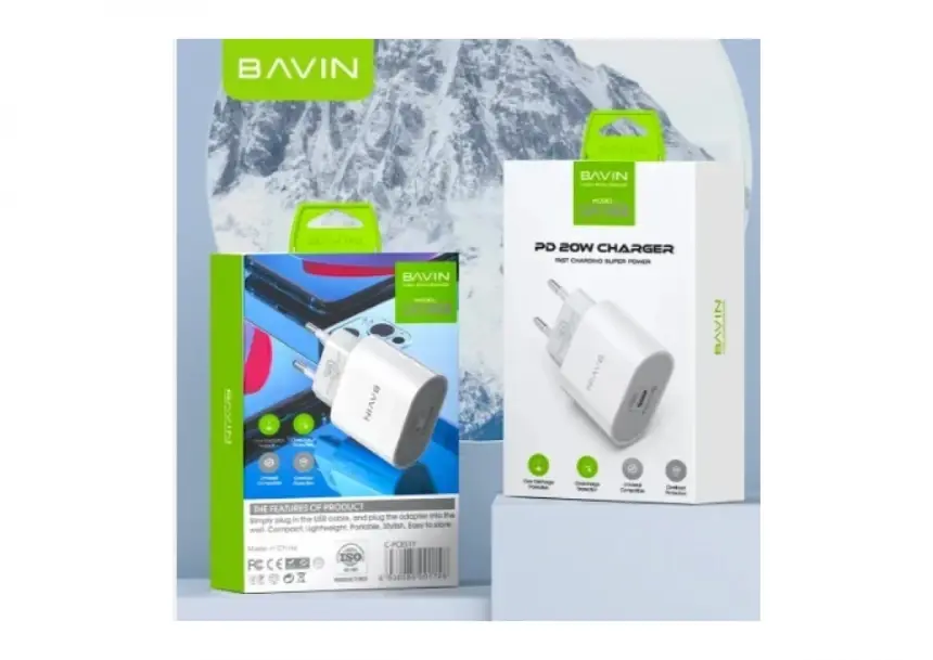 Bavin punjač 20W USB-C + kabl type-C 60W bela