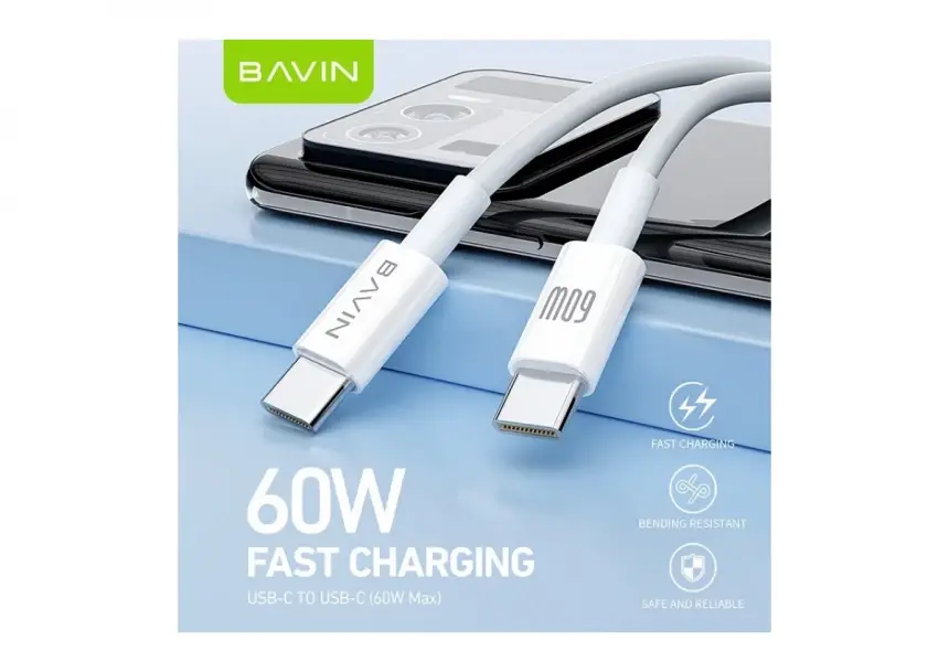 Bavin kabl 60W Type C na Type C 1m bela